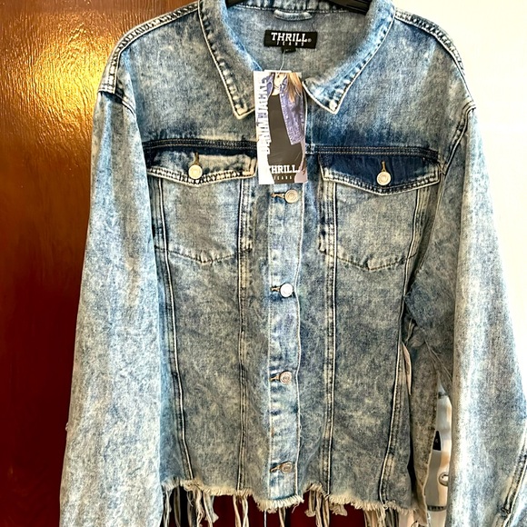 Thrill | Jackets & Coats | Nwt Unique Acid Washed Knotted Fringe Denim ...